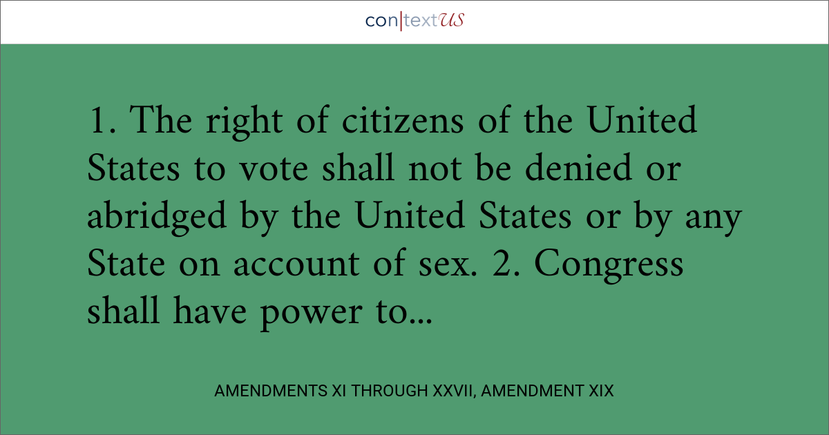Amendments XI through XXVII, Amendment XIX